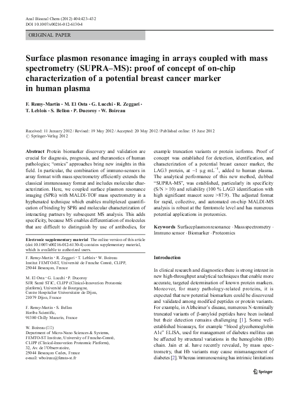 (PDF) Surface plasmon resonance imaging in arrays coupled with mass ...