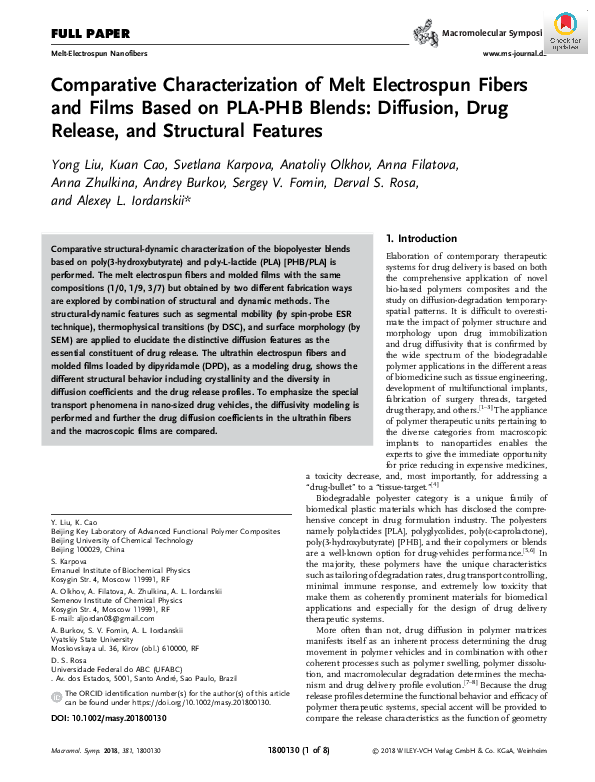 (PDF) Comparative Characterization of Melt Electrospun Fibers and Films Based on PLA-PHB Blends ...