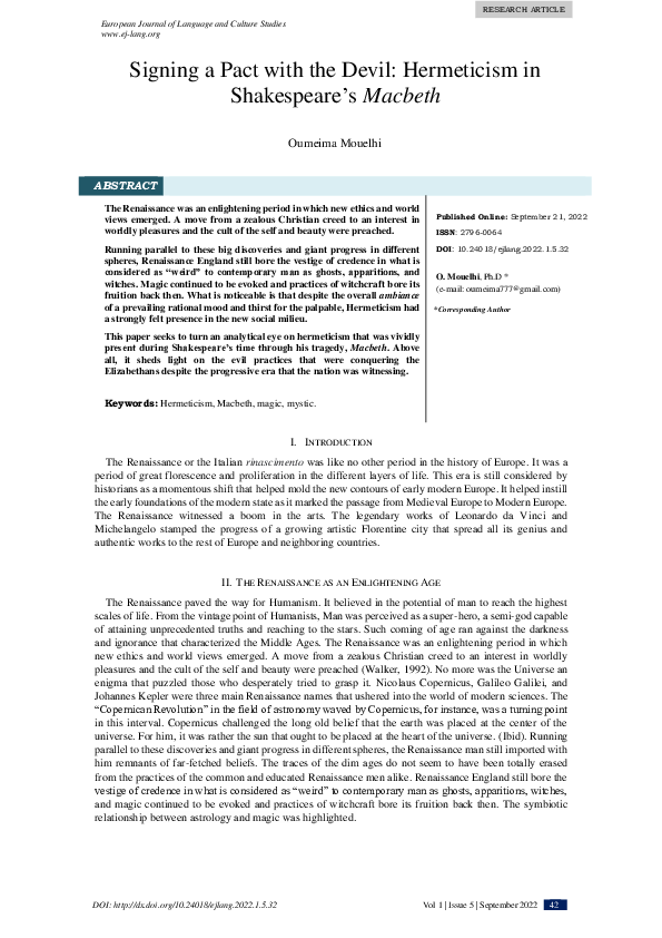 (PDF) Signing a Pact with the Devil: Hermeticism in Shakespeare’s Macbeth