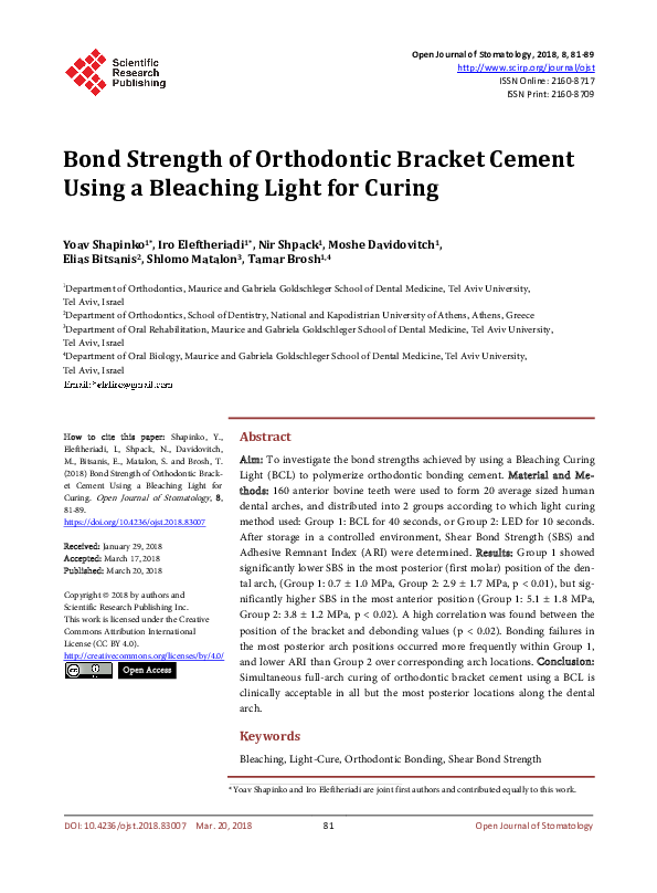 (PDF) Bond Strength of Orthodontic Bracket Cement Using a Bleaching ...