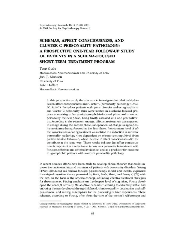(PDF) Schemas, Affect Consciousness, and Cluster C Personality ...