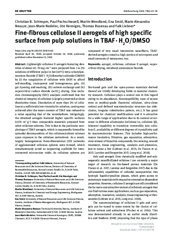 (PDF) Fine-fibrous cellulose II aerogels of high specific surface from ...