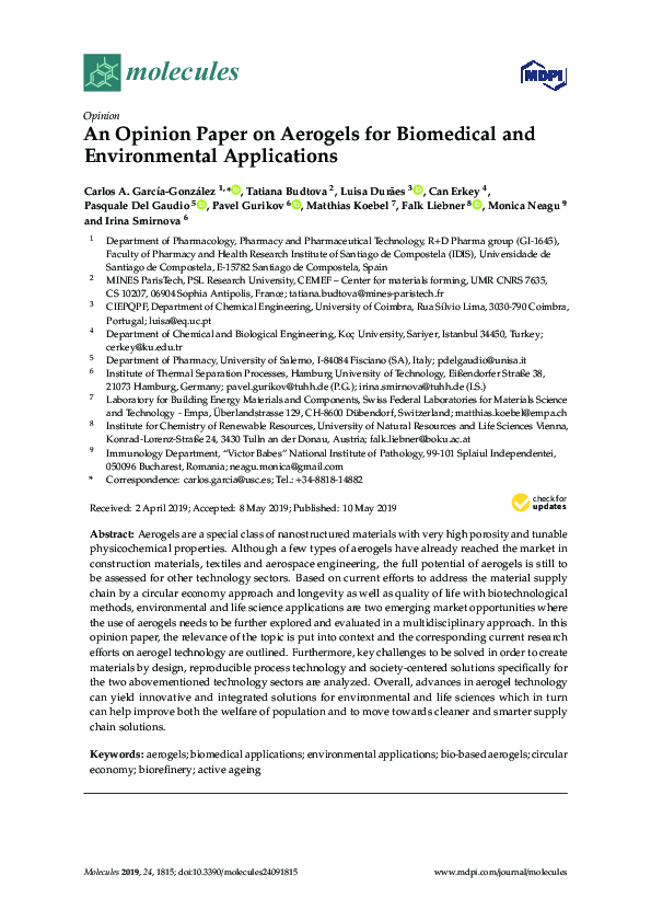 (PDF) An Opinion Paper on Aerogels for Biomedical and Environmental ...