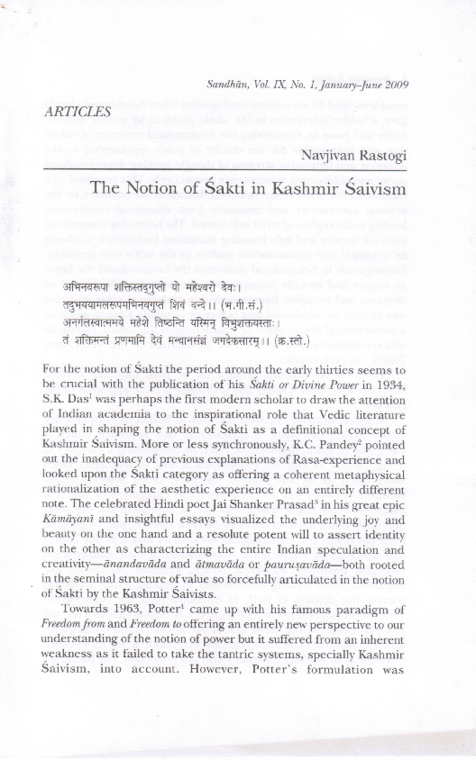 (PDF) The Notion of Sakti in Kashmir Shaivism | Navjivan Rastogi ...