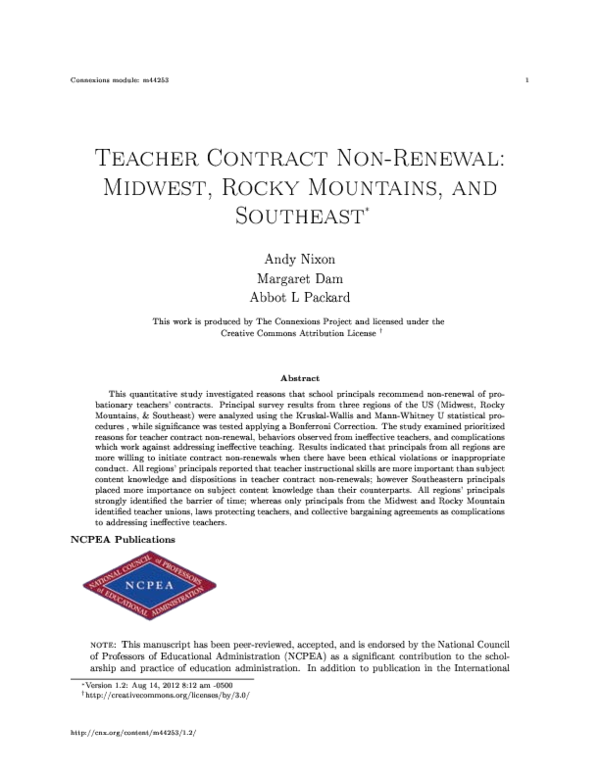 (PDF) Teacher Contract Non-Renewal: Midwest, Rocky Mountains, and Southeast