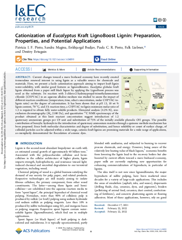 (PDF) Cationization of Eucalyptus Kraft LignoBoost Lignin: Preparation ...