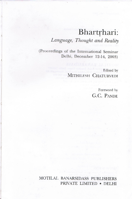 (PDF) Vak as Pratyavamarsa | Navjivan Rastogi - Academia.edu