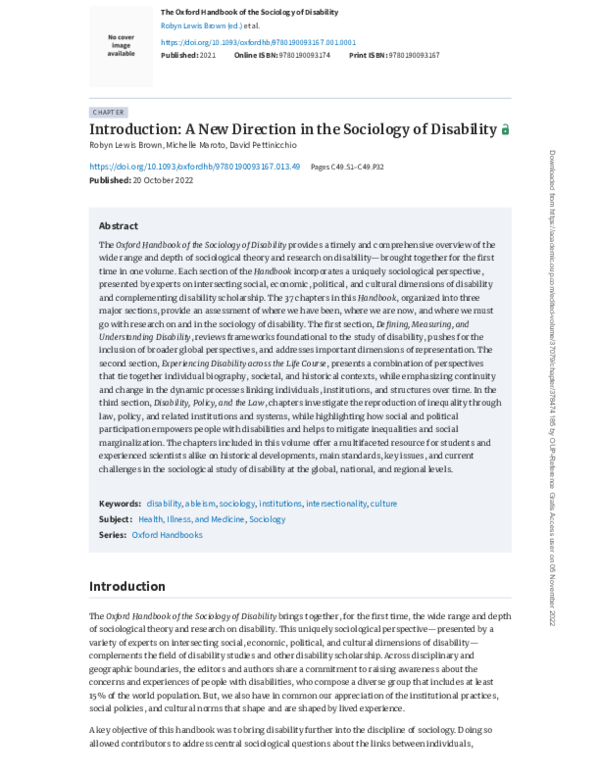 (PDF) Editors' Introduction: A New Direction in the Sociology of Disability