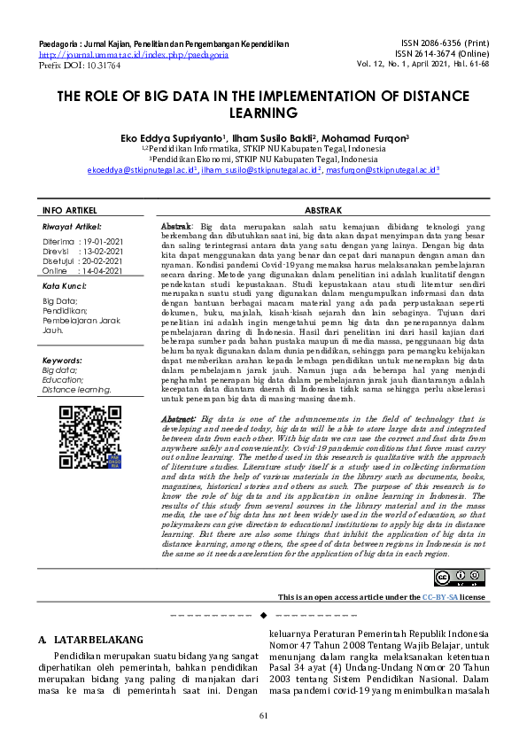 (PDF) The Role of Big Data in the Implementation of Distance Learning