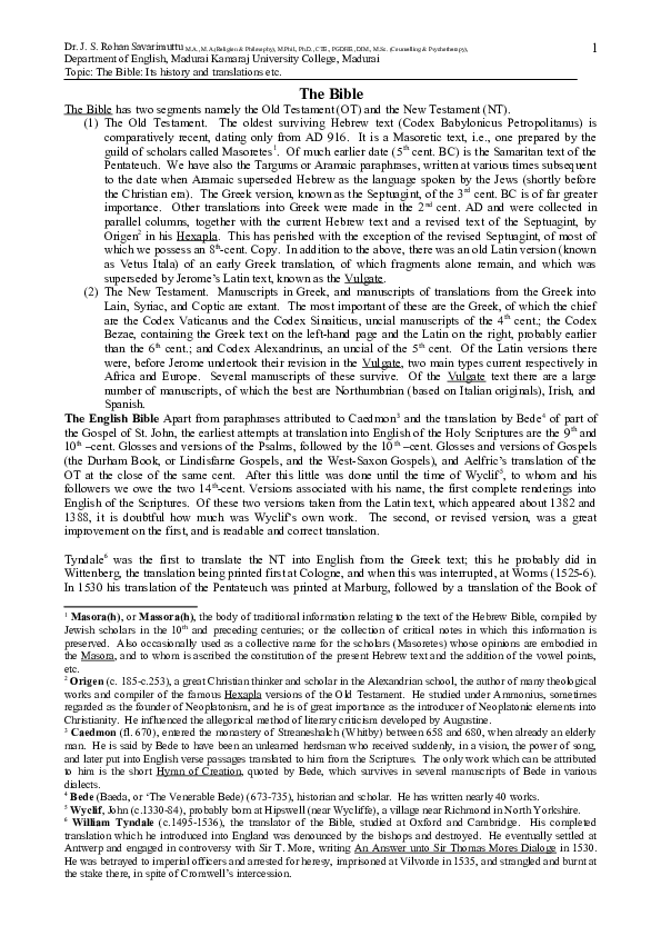 (DOC) The Bible: Lecture Notes