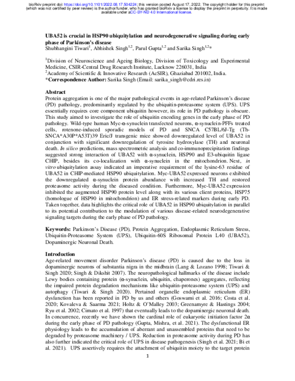 (PDF) UBA52 is crucial in HSP90 ubiquitylation and neurodegenerative signaling during early ...