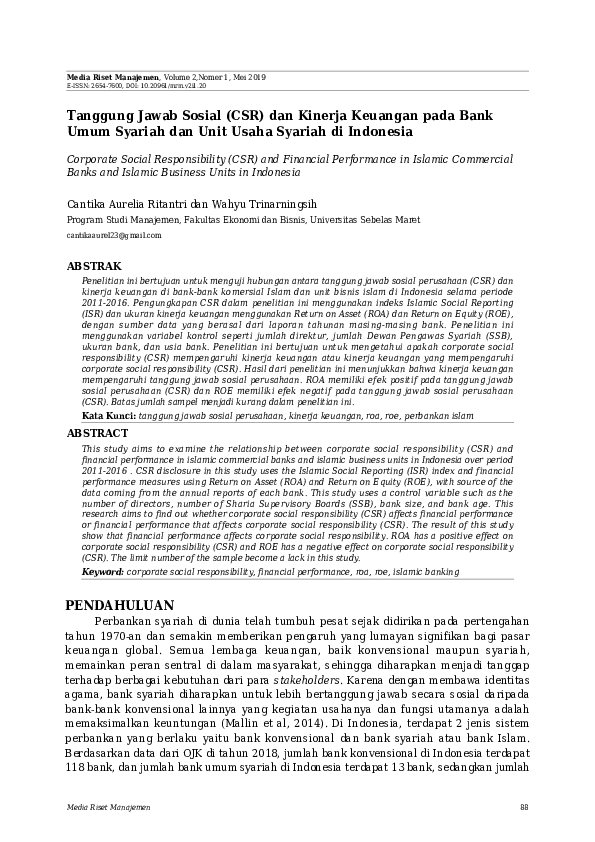 (PDF) Corporate Social Responsibility (CSR) and Financial Performance in Islamic Commercial ...