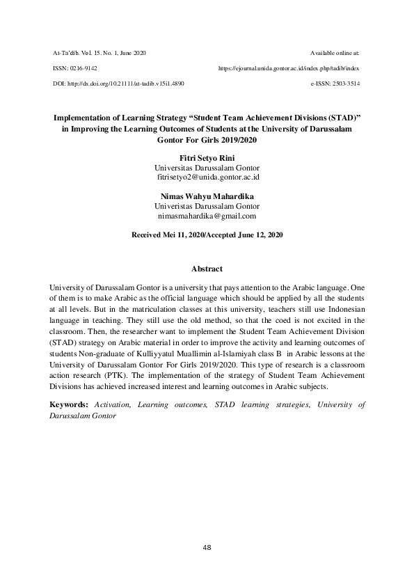 (PDF) Implementation of Learning Strategy “Student Team Achievement ...