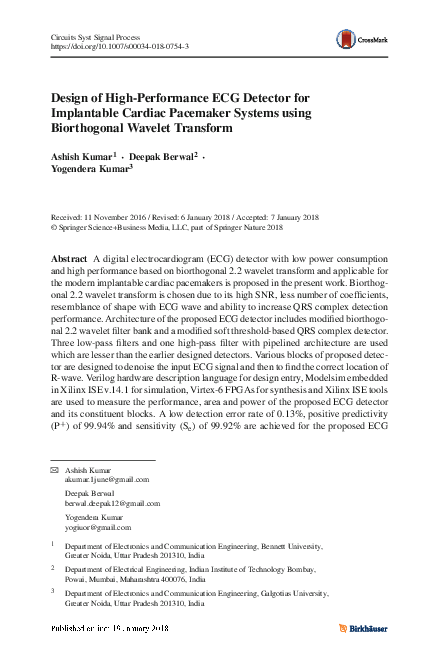 (PDF) Design of High-Performance ECG Detector for Implantable Cardiac Pacemaker Systems using ...