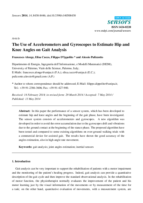 (PDF) Article The Use of Accelerometers and Gyroscopes to Estimate Hip and Knee Angles on Gait ...