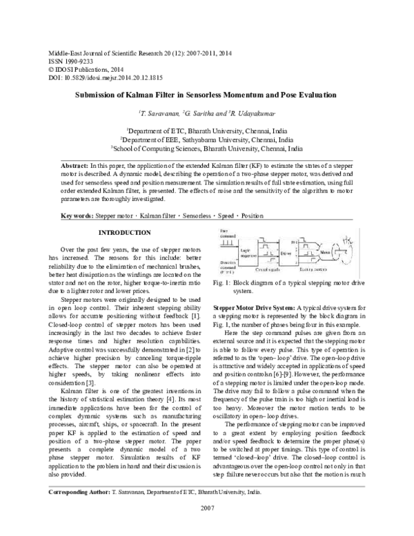 Pdf Extended Kalman Filter For Sensorless Control Of Induction Motors
