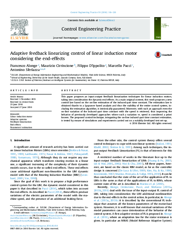 Pdf Adaptive Feedback Linearizing Control Of Linear Induction Motor