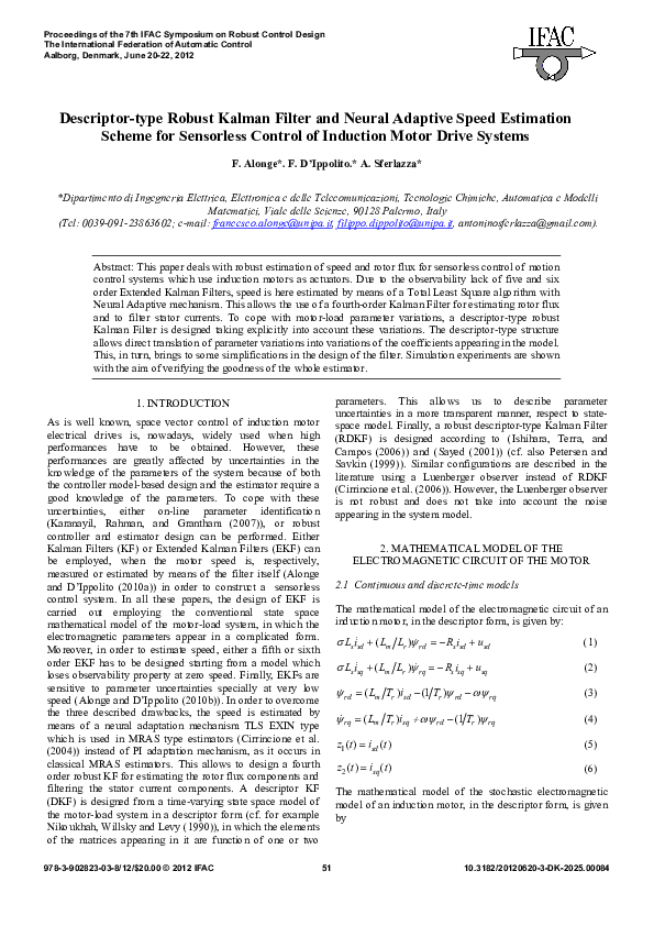 (PDF) Descriptor-type robust Kalman Filter and neural adaptive speed ...