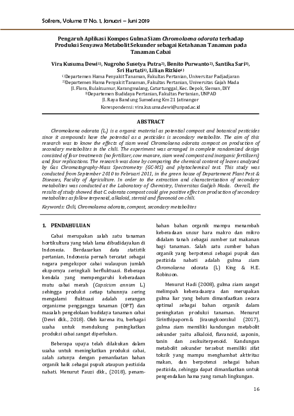 (PDF) Pengaruh Aplikasi Kompos Gulma Siam Chromolaena odorata terhadap Produksi Senyawa ...
