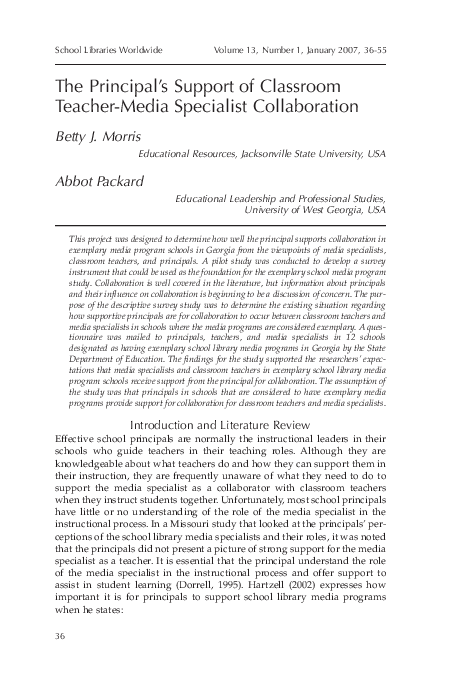 (PDF) The Principal's Support of Classroom Teacher-Media Specialist ...