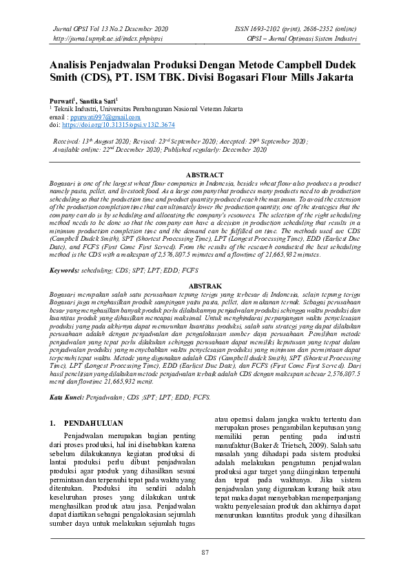 (PDF) Analisis Penjadwalan Produksi Dengan Metode Campbell Dudek Smith ...