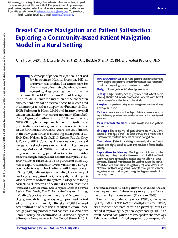 (PDF) Breast Cancer Navigation and Patient Satisfaction: Exploring a ...