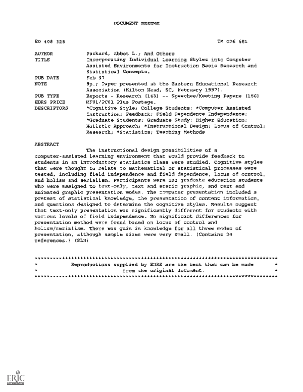 Pdf Incorporating Individual Learning Styles Into Computer Assisted Environments For