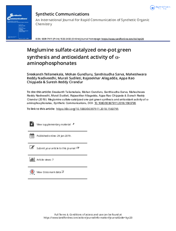 (PDF) Meglumine sulfate-catalyzed one-pot green synthesis and ...