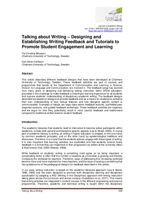 (PDF) Talking about writing – designing and establishing writing ...