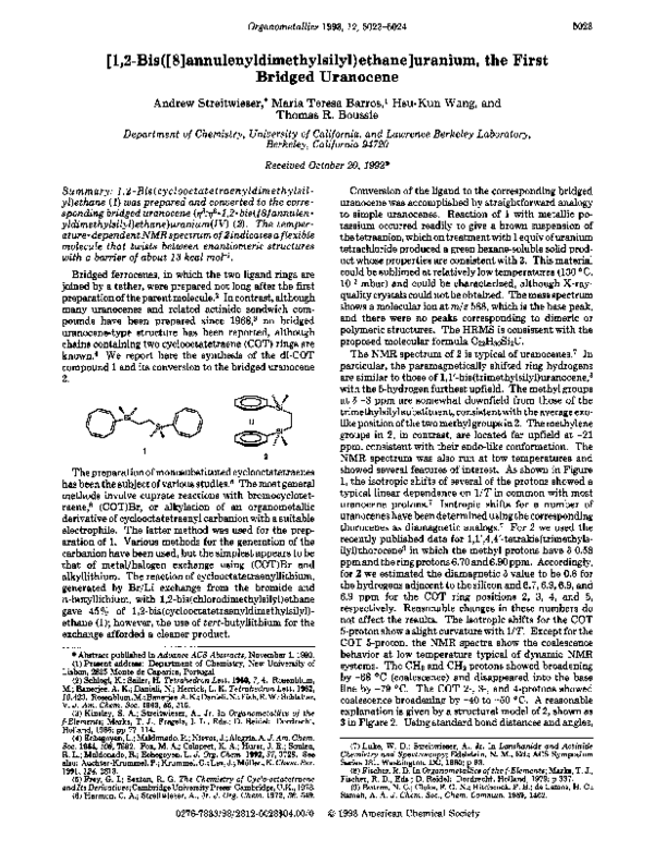 (PDF) [1,2-Bis([8]annulenyldimethylsilyl)ethane]uranium, the first ...