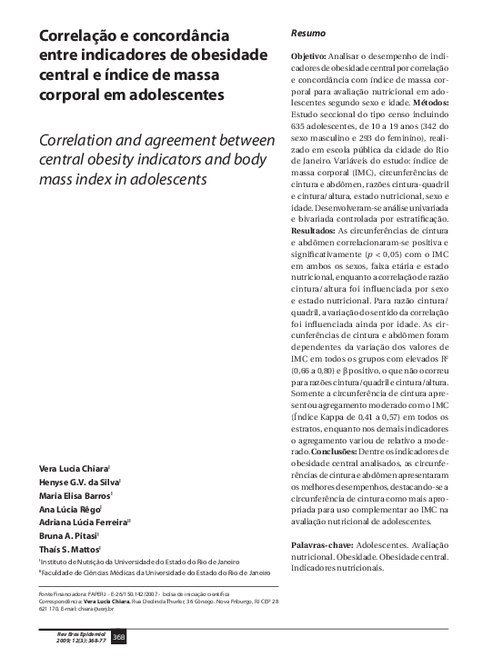 (PDF) Correlação e concordância entre indicadores de obesidade central ...