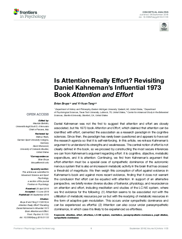 (PDF) Is Attention Really Effort? Revisiting Daniel Kahneman’s ...