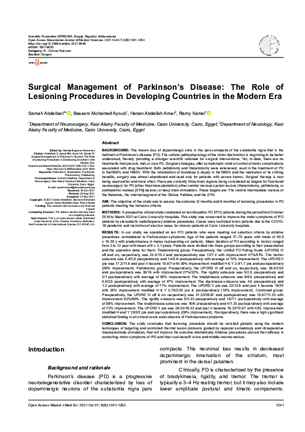 (PDF) Surgical Management of Parkinson’s Disease: The Role of Lesioning ...