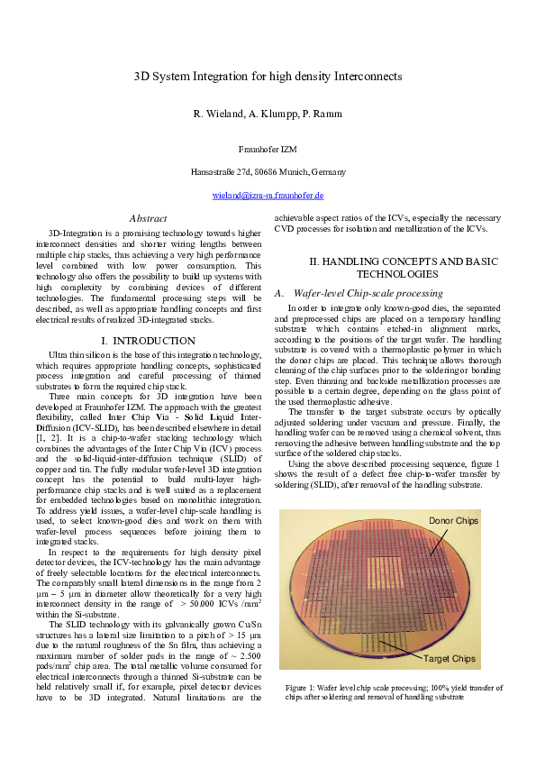 (PDF) 3D System Integration for high density Interconnects