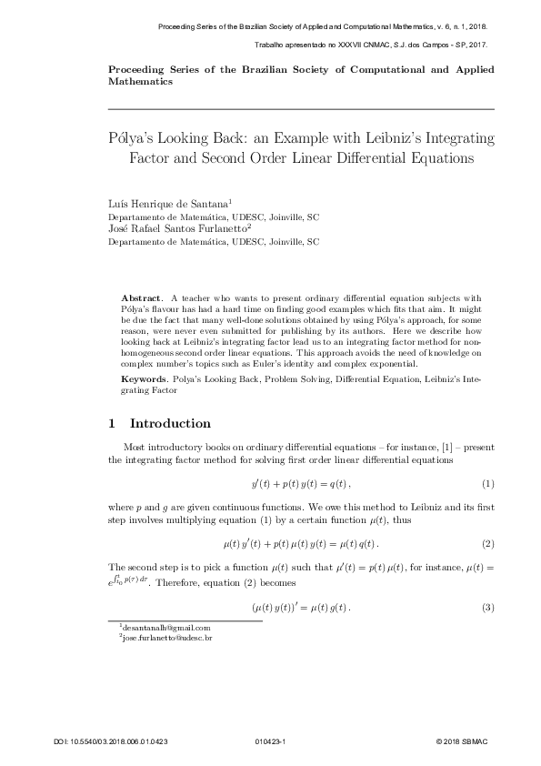 (PDF) Pólya’s Looking Back: an Example with Leibniz’s Integrating ...