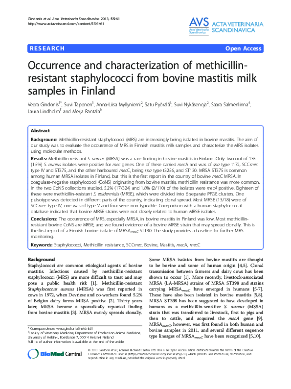 Occurrence and characterization of methicillin-resistant staphylococci ...