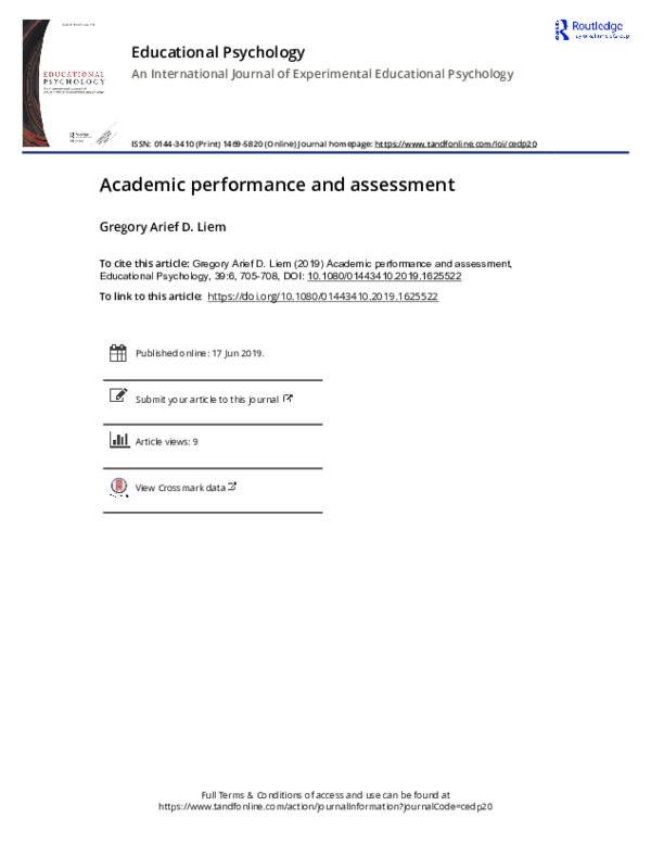 (PDF) Academic performance and assessment