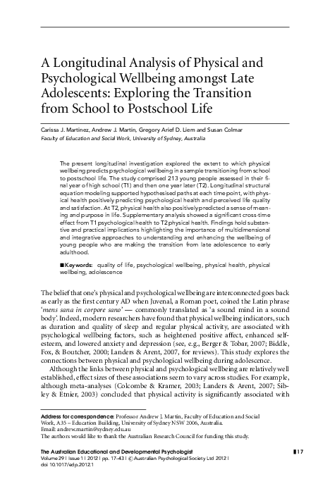 (PDF) A Longitudinal Analysis of Physical and Psychological Wellbeing ...