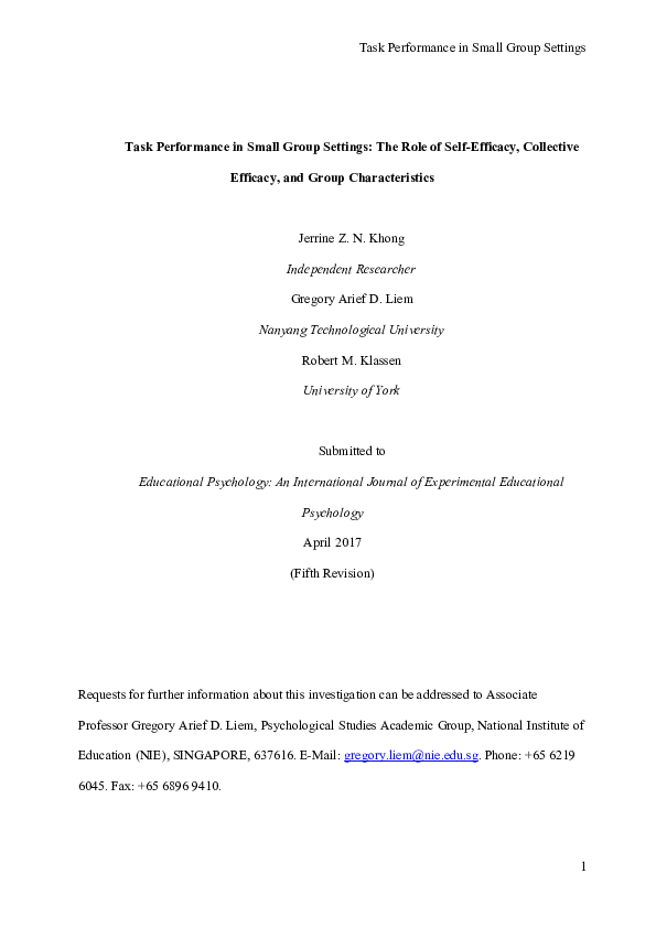 (DOC) Task performance in small group settings: the role of group ...