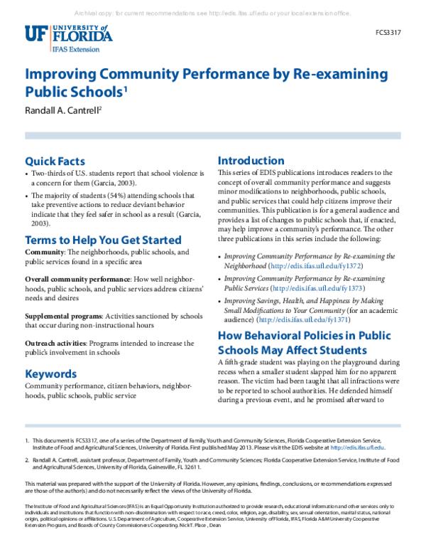 (PDF) Improving Community Performance by Re-examining Public Schools