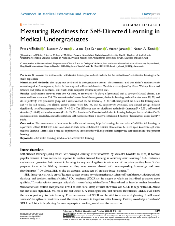 (PDF) Measuring Readiness for Self-Directed Learning in Medical ...