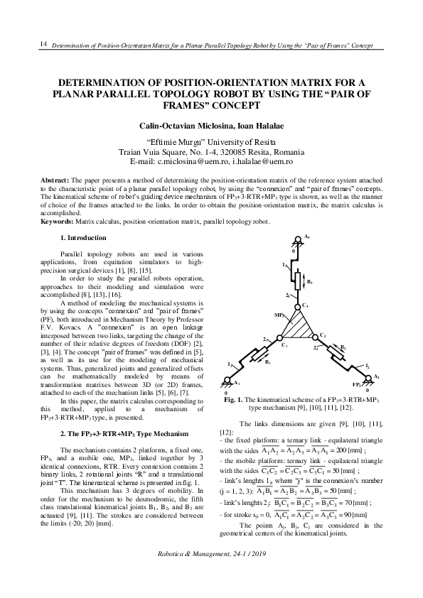 (PDF) Determination of Position-Orientation Matrix for a Planar ...