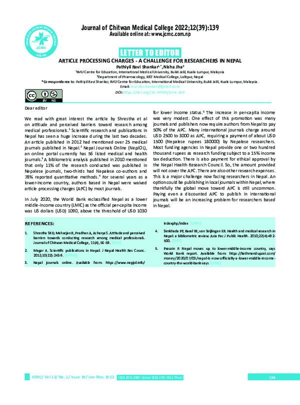 (PDF) Article Processing Charges - a Challenge for Researchers in Nepal