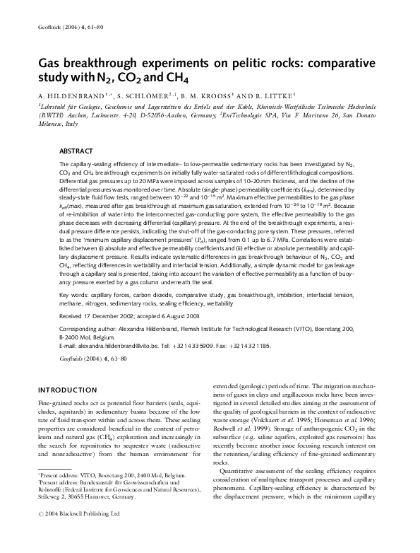 (PDF) Gas breakthrough experiments on pelitic rocks: comparative study ...