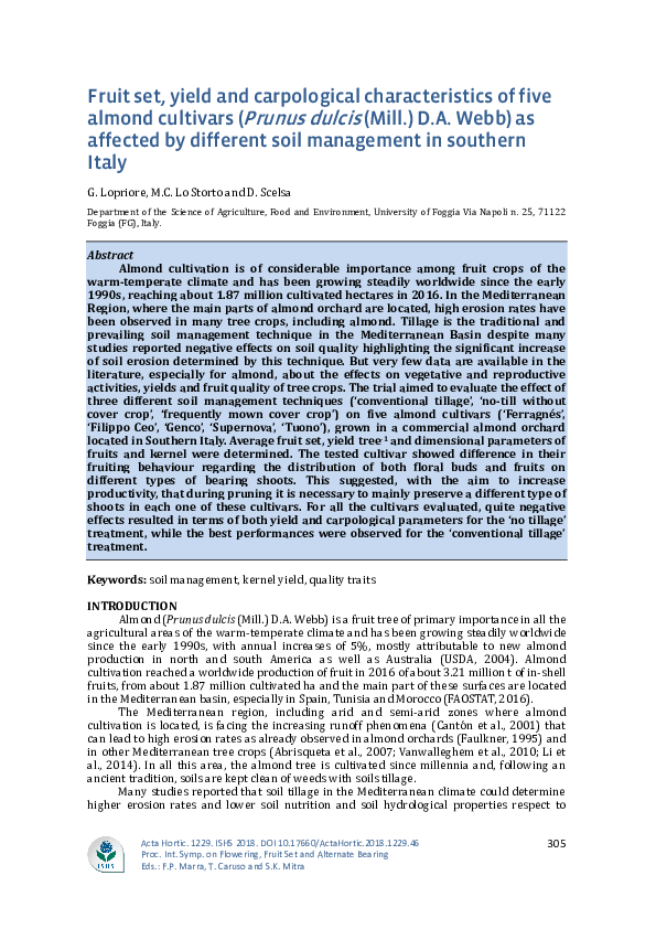 (PDF) Fruit set, yield and carpological characteristics of five almond ...