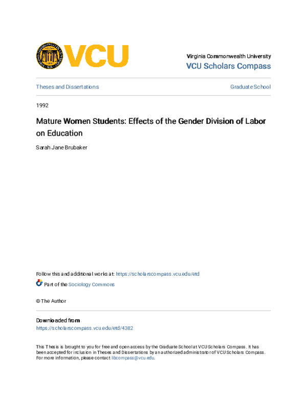 (PDF) Mature Women Students: Effects of the Gender Division of Labor on ...