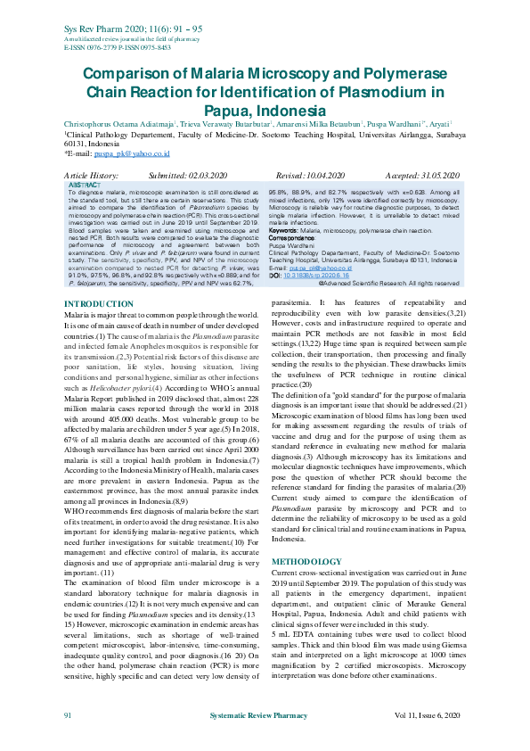 (PDF) Comparison of Malaria Microscopy and Polymerase Chain Reaction ...