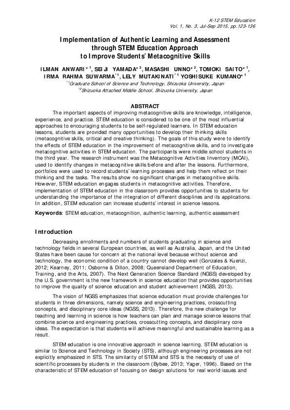 (PDF) STEM Education's Impact on Metacognitive Skills