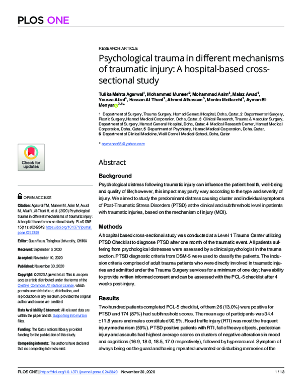 (PDF) Psychological trauma in different mechanisms of traumatic injury ...