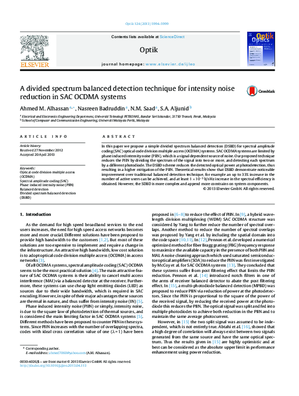 (PDF) Intensity Noise Reduction in SAC OCDMA Systems